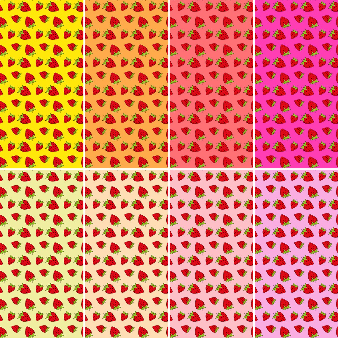 Strawberry Background Digital Papers Red Strawberries Scrapbook Paper ...