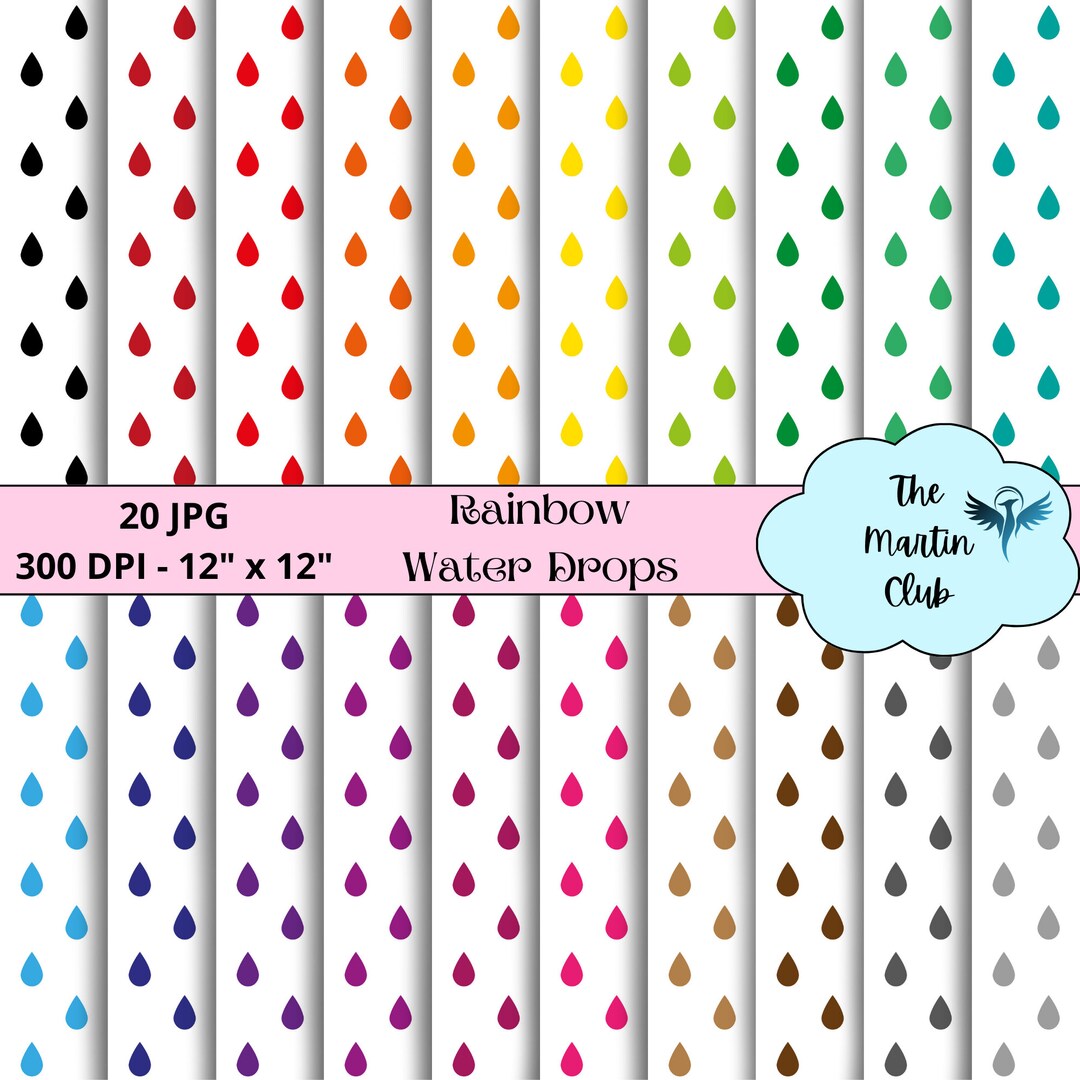 Water Drops Background Digital Papers Rainbow Rain Drops Scrapbook ...