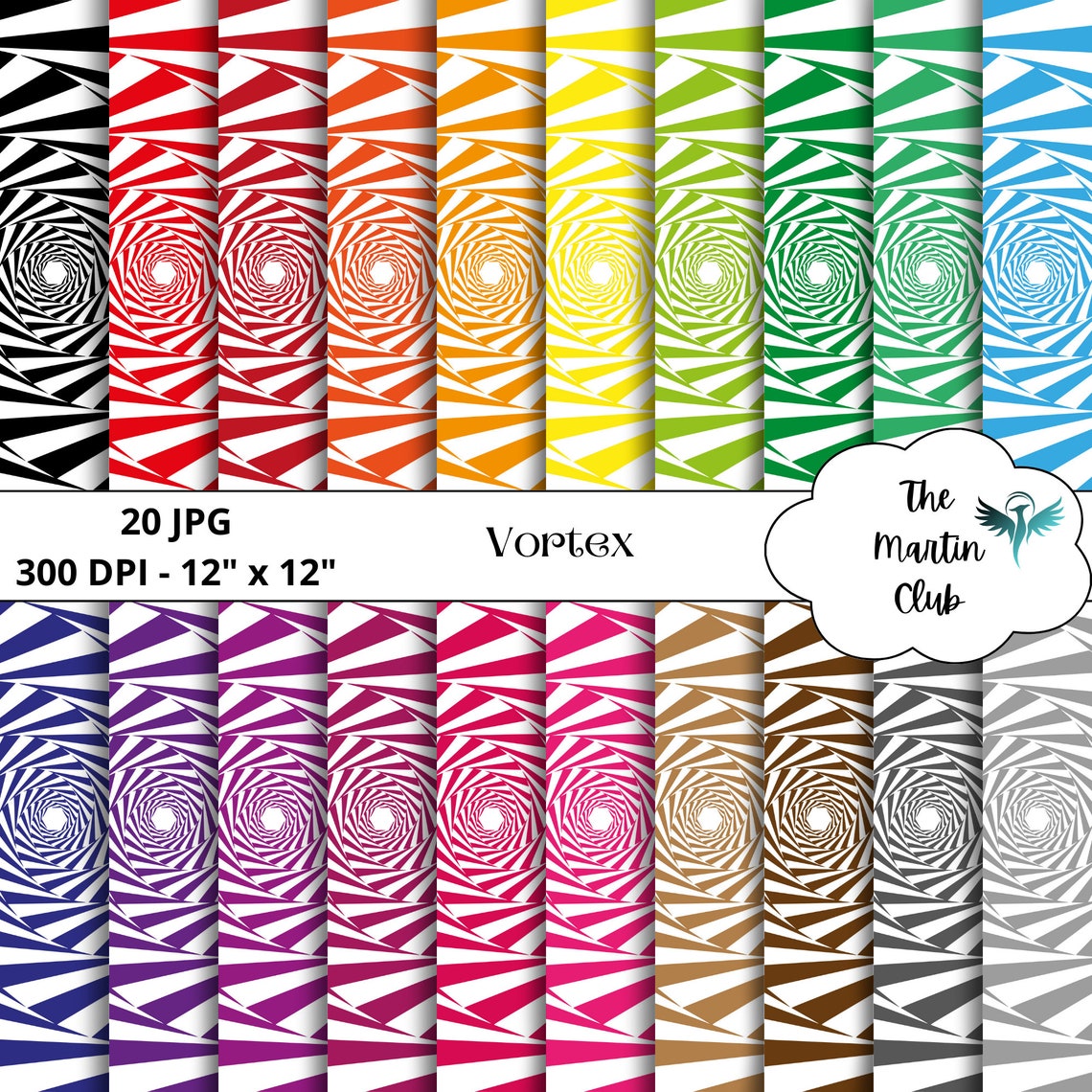 Vortex Background Digital Papers Rainbow White Vortex Scrapbook Paper ...