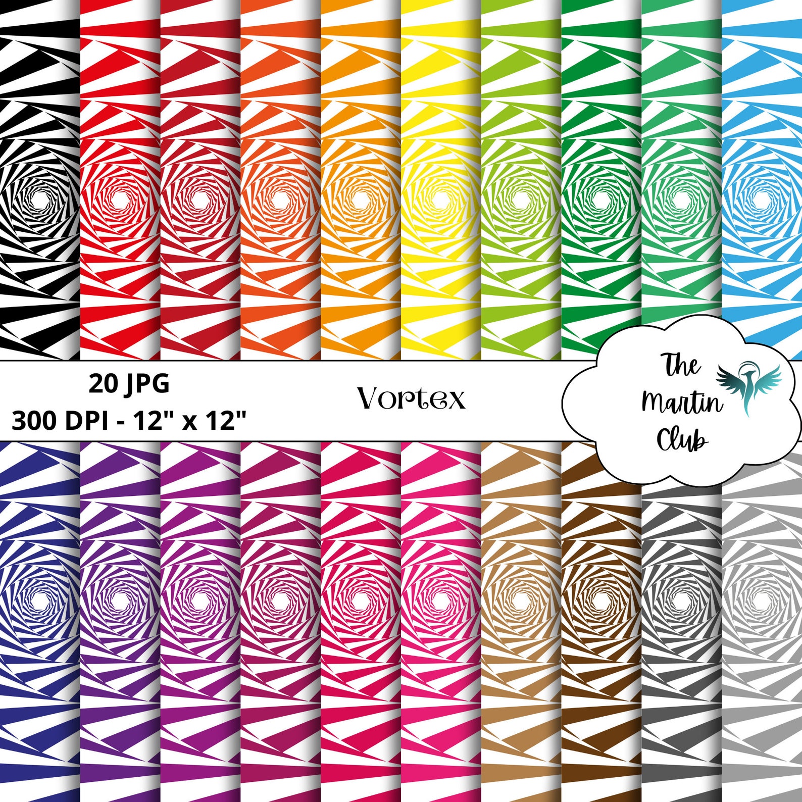 Vortex Background Digital Papers Rainbow White Vortex Scrapbook Paper ...