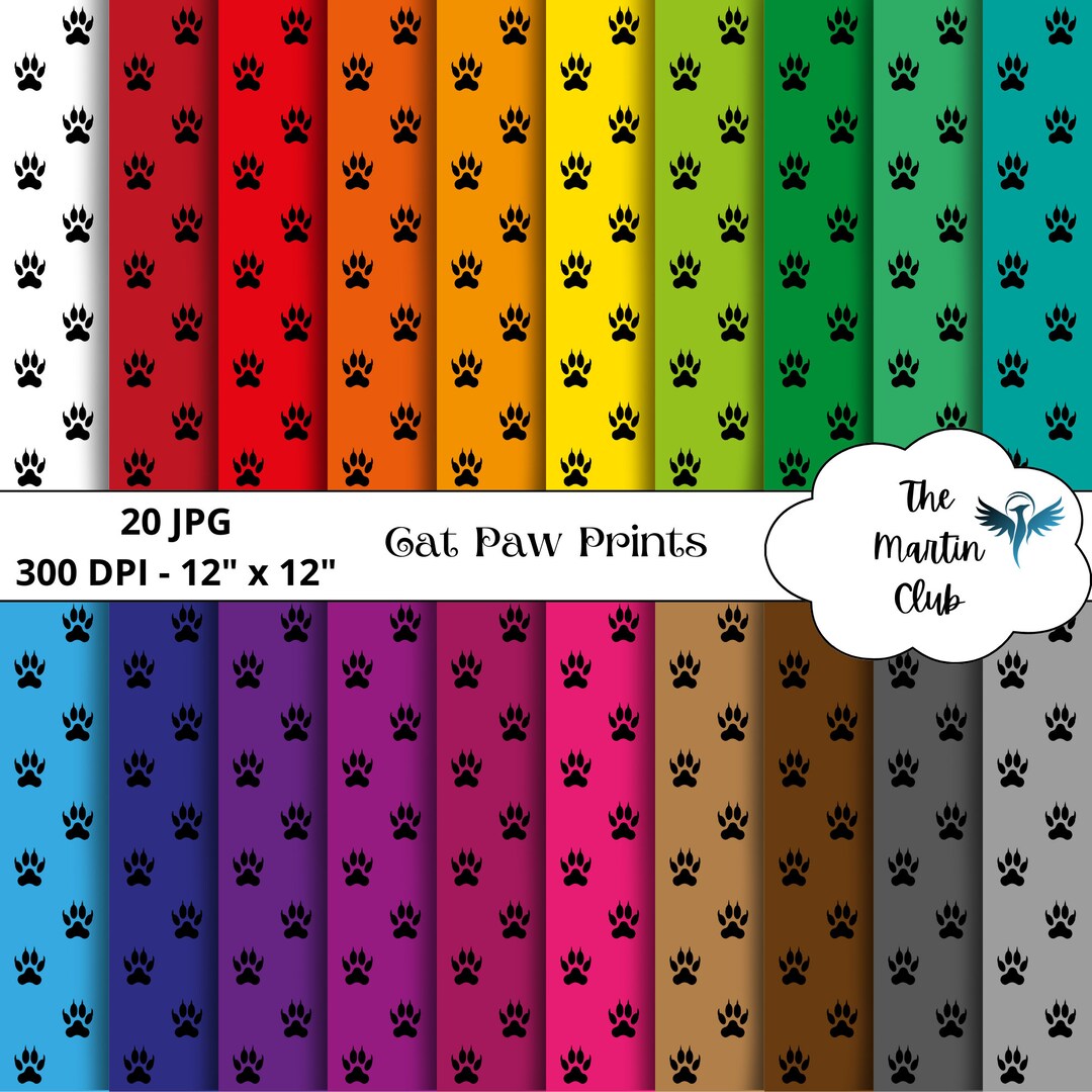 Cat Paw Prints Background Digital Papers Black Paw Prints Digital ...