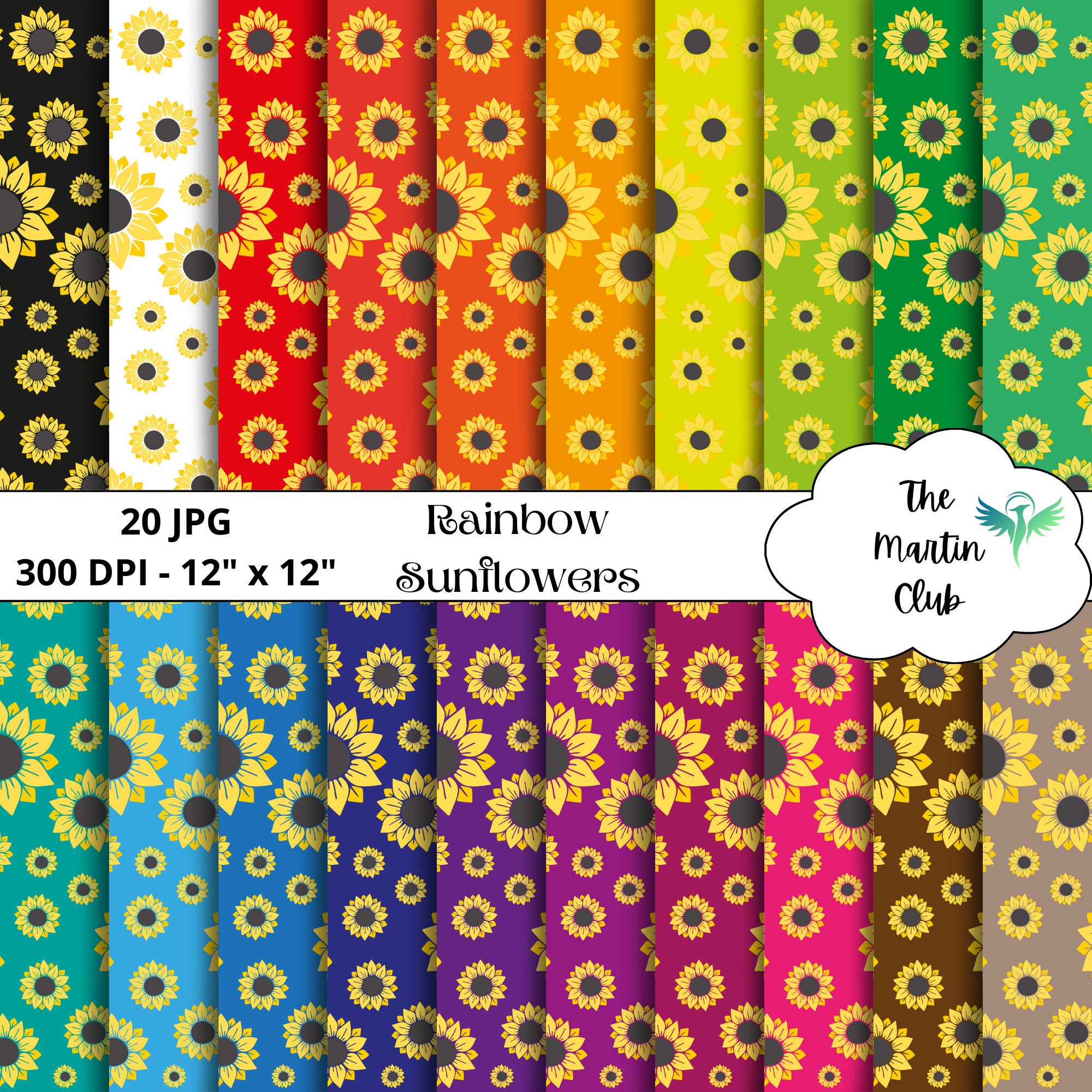 Rainbow Sunflowers Background Digital Papers Sunflowers Scrapbook Paper ...