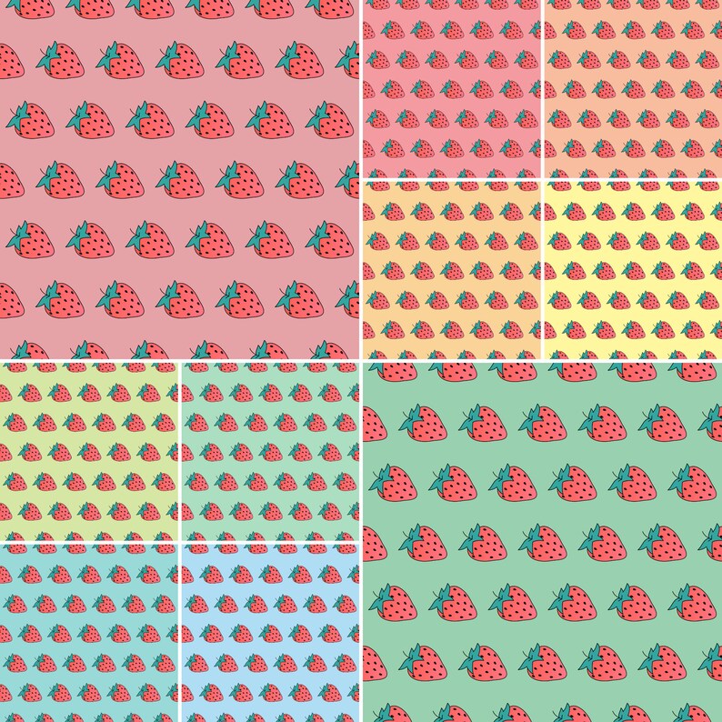 Strawberry Background Digital Papers Red Strawberries Scrapbook Paper ...