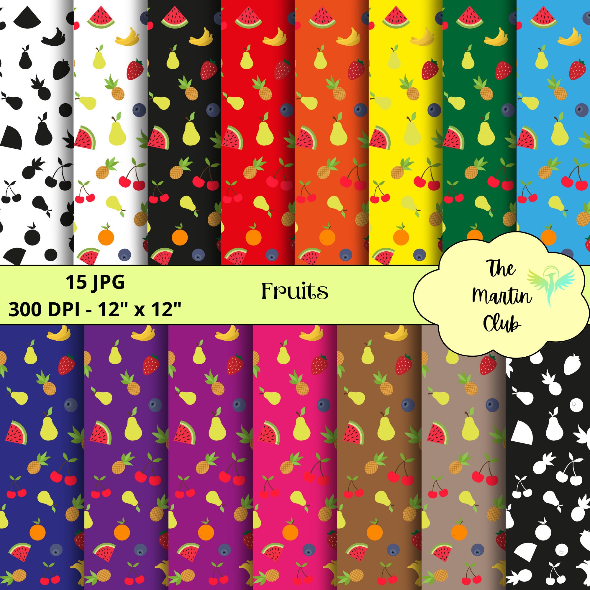 Fruits Mix Background Digital Papers Random Fruits Scrapbook Paper ...