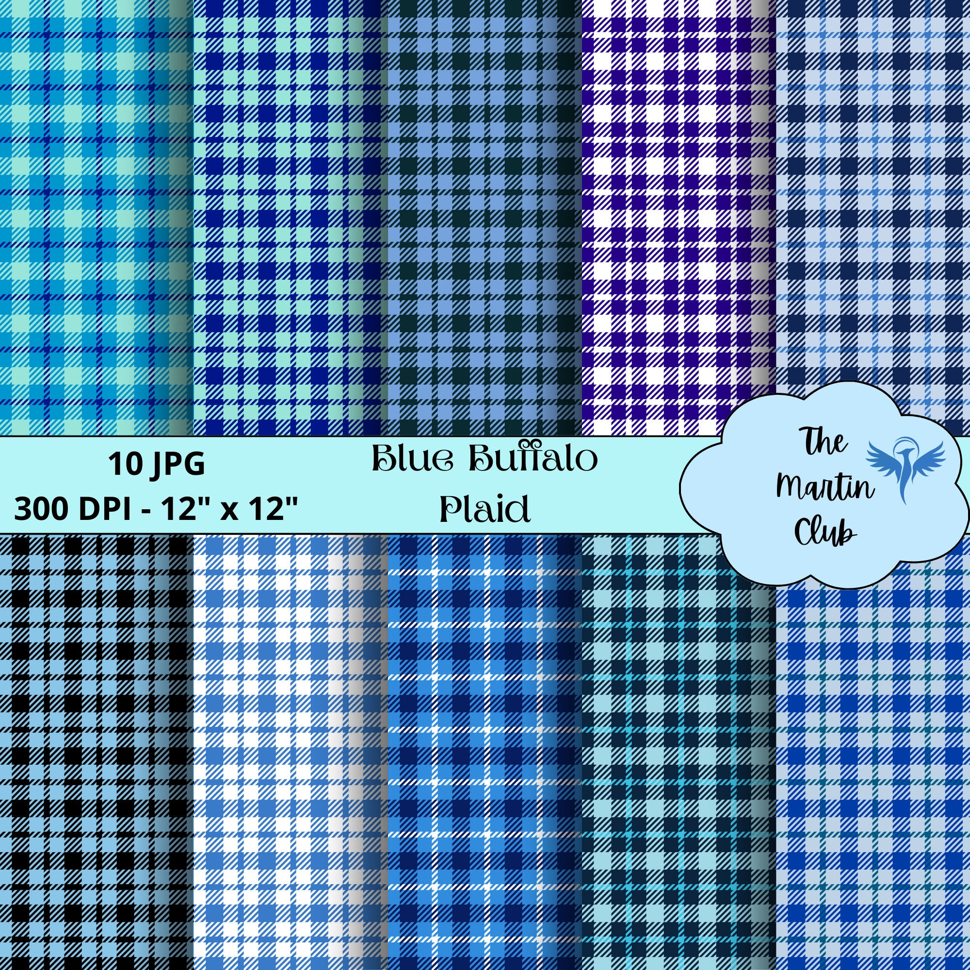 Blue Buffalo Plaid Background Digital Papers Blue Buffalo Digital ...