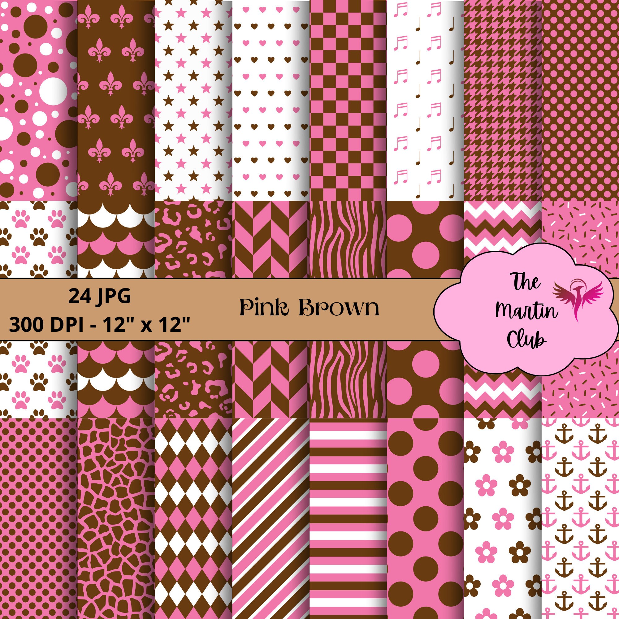 Brown Pink Digital Papers Brown Pink Pattern Scrapbook - Digital ...