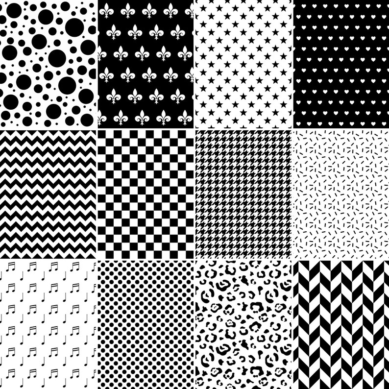 Black White Digital Papers Black White Pattern Scrapbook - Digital ...