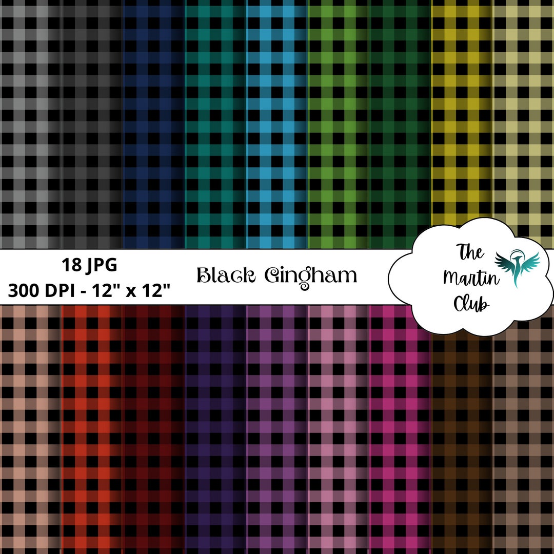 Black Gingham Background Digital Papers Rainbow Black Gingham Digital ...