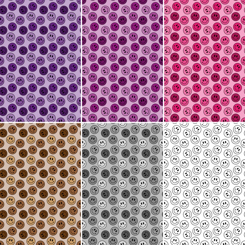 Smiley Faces Background Digital Papers Groovy Smile Scrapbook Pattern ...