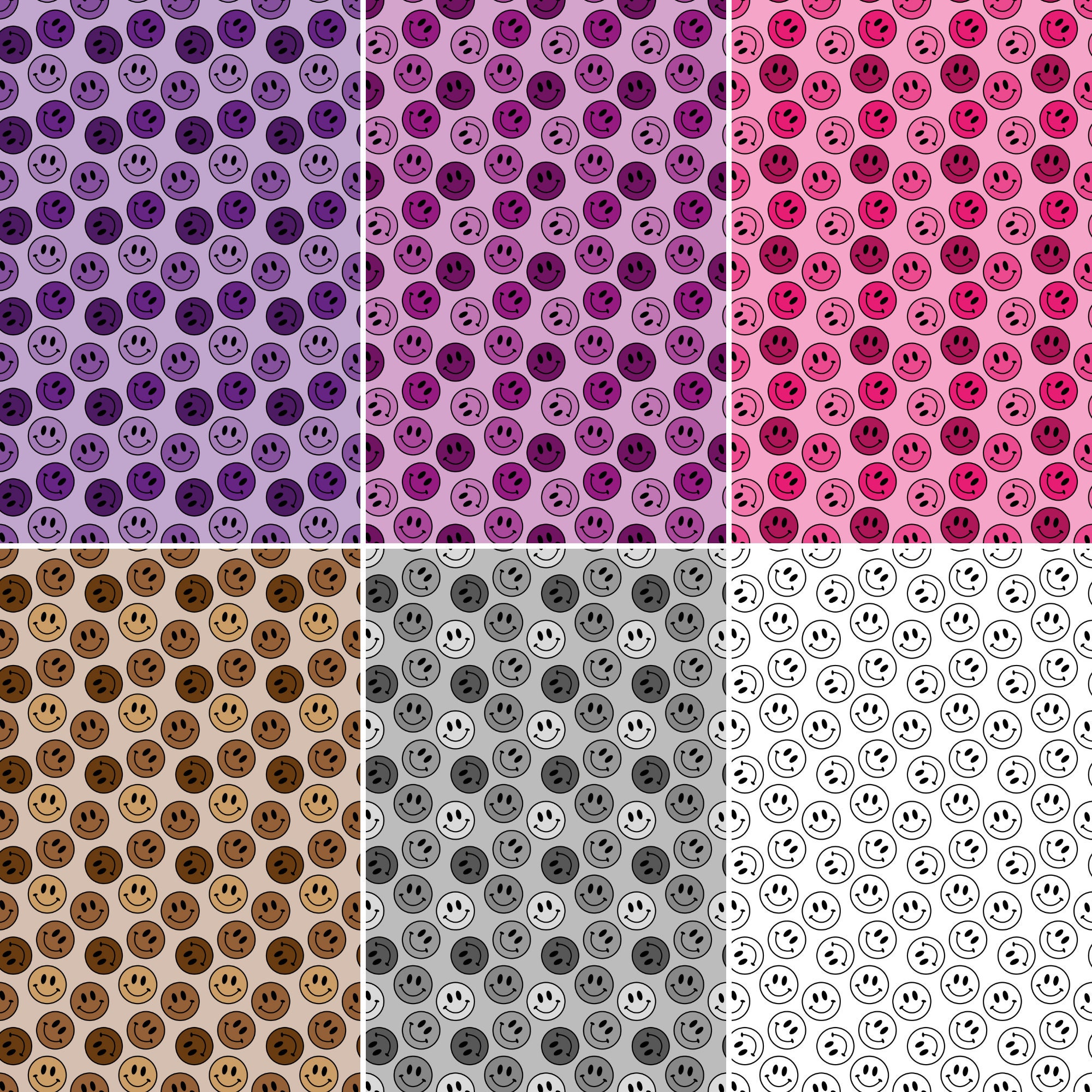 Smiley Faces Background Digital Papers Groovy Smile Scrapbook Pattern ...