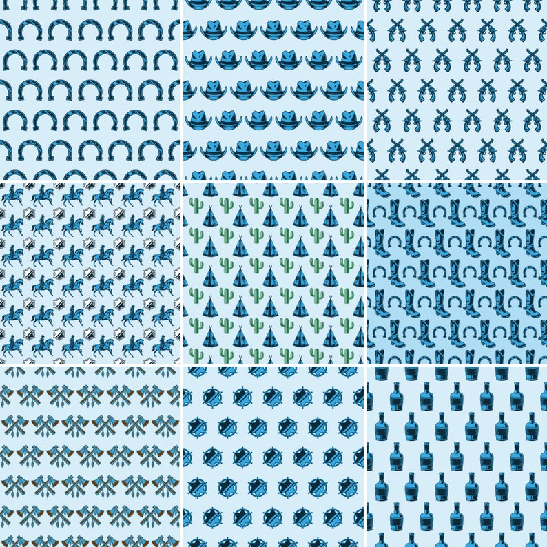 Wild West Digital Paper Blue Western Cowboy Background Scrapbook Paper ...