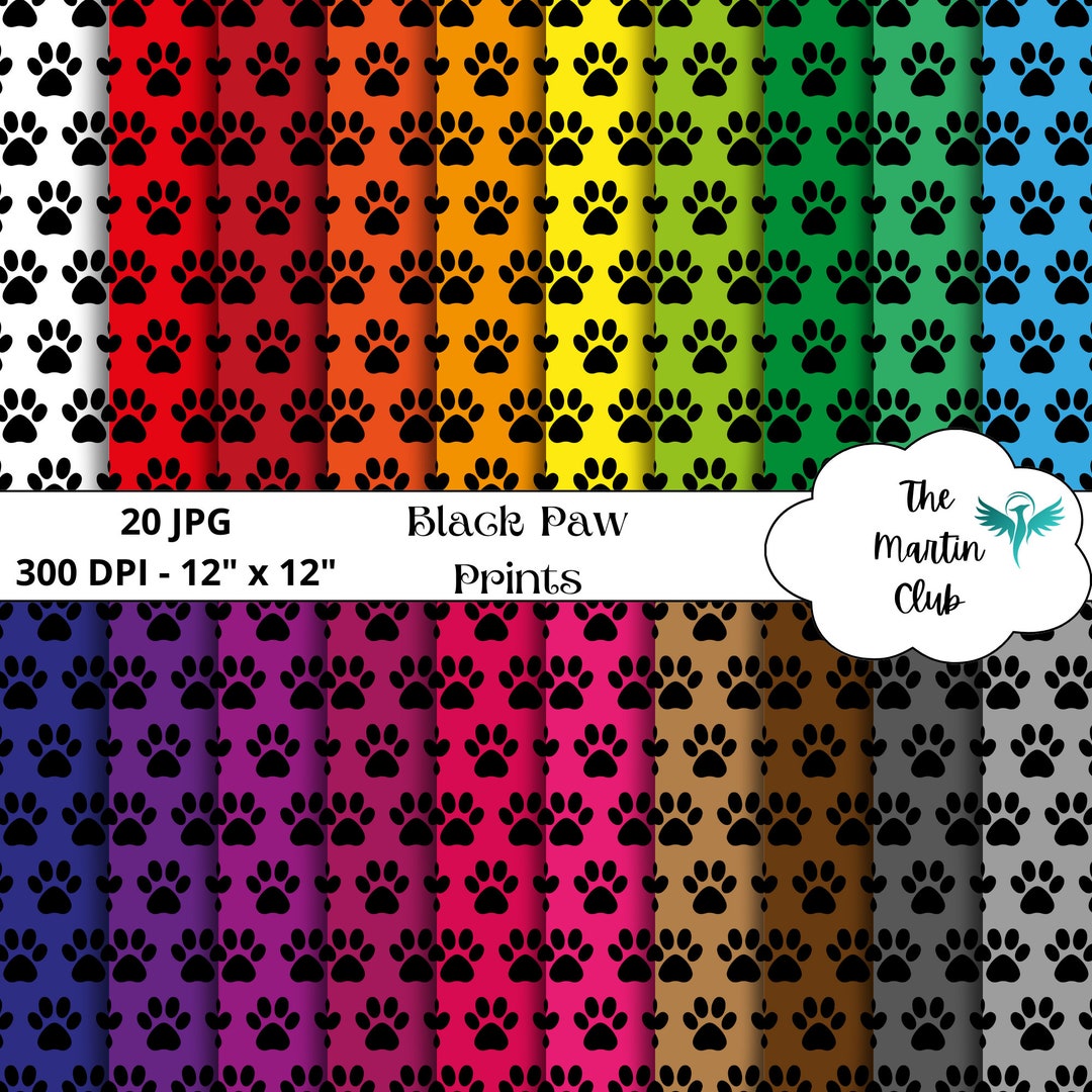 Black Paw Prints Background Digital Papers Rainbow Paw Prints Digital ...