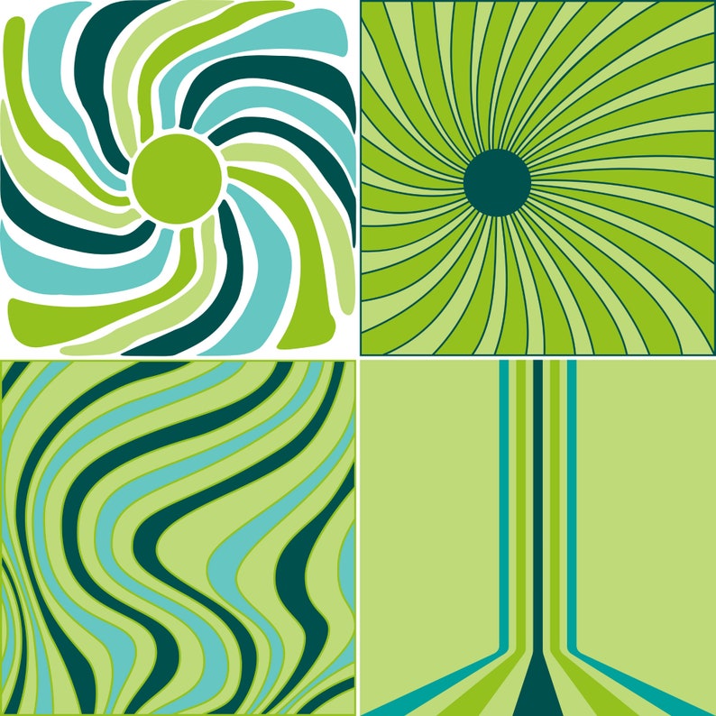 Retro Groovy Background Digital Papers Green Teal Groovy 60' 70' Retro ...