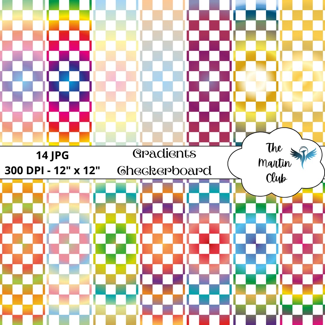 Gradient Checkered Background Rainbow Checks Digital Papers - Etsy
