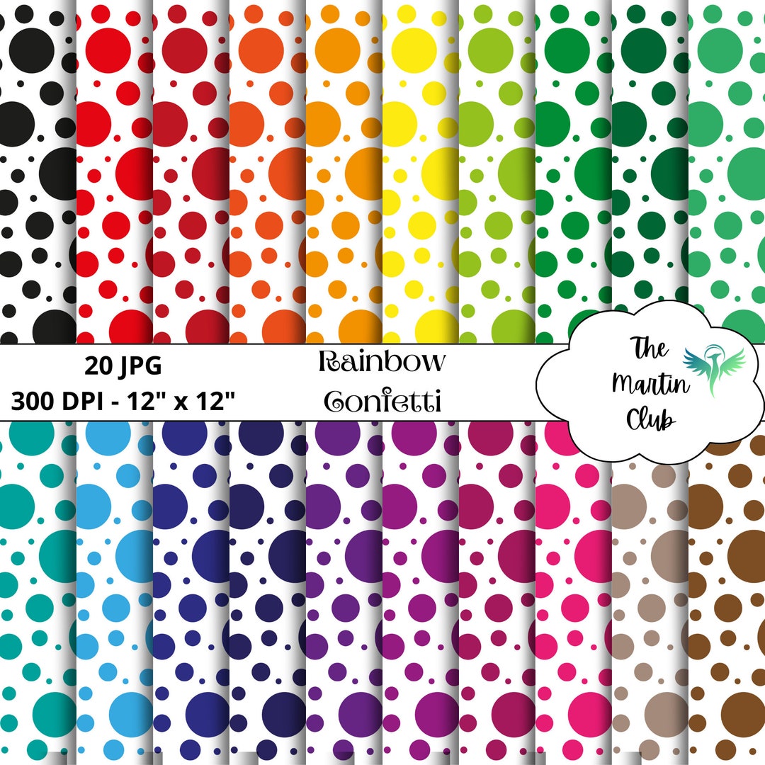 Rainbow Confetti Background Digital Papers White Confetti Polka ...