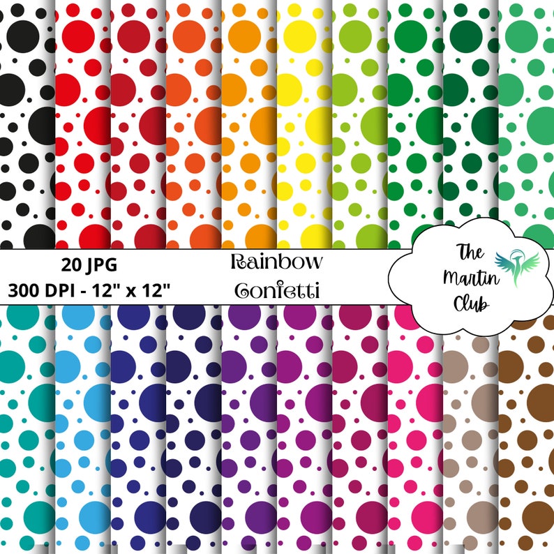 Rainbow Confetti Background Digital Papers White Confetti Polka ...