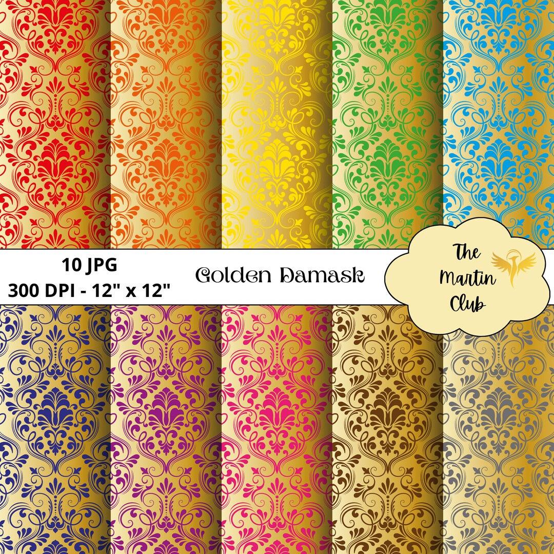 Golden Damask Background Rainbow Gold Vintage Damask Scrapbook Pattern ...