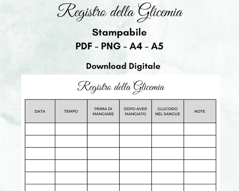 Registro Della Glicemia Stampabile. Download Digitale. PDF - Etsy