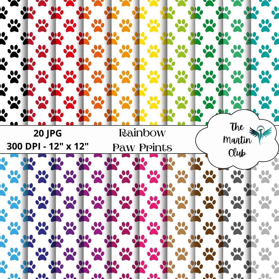 Rainbow Paw Prints Background Digital Papers Paw Prints Digital ...