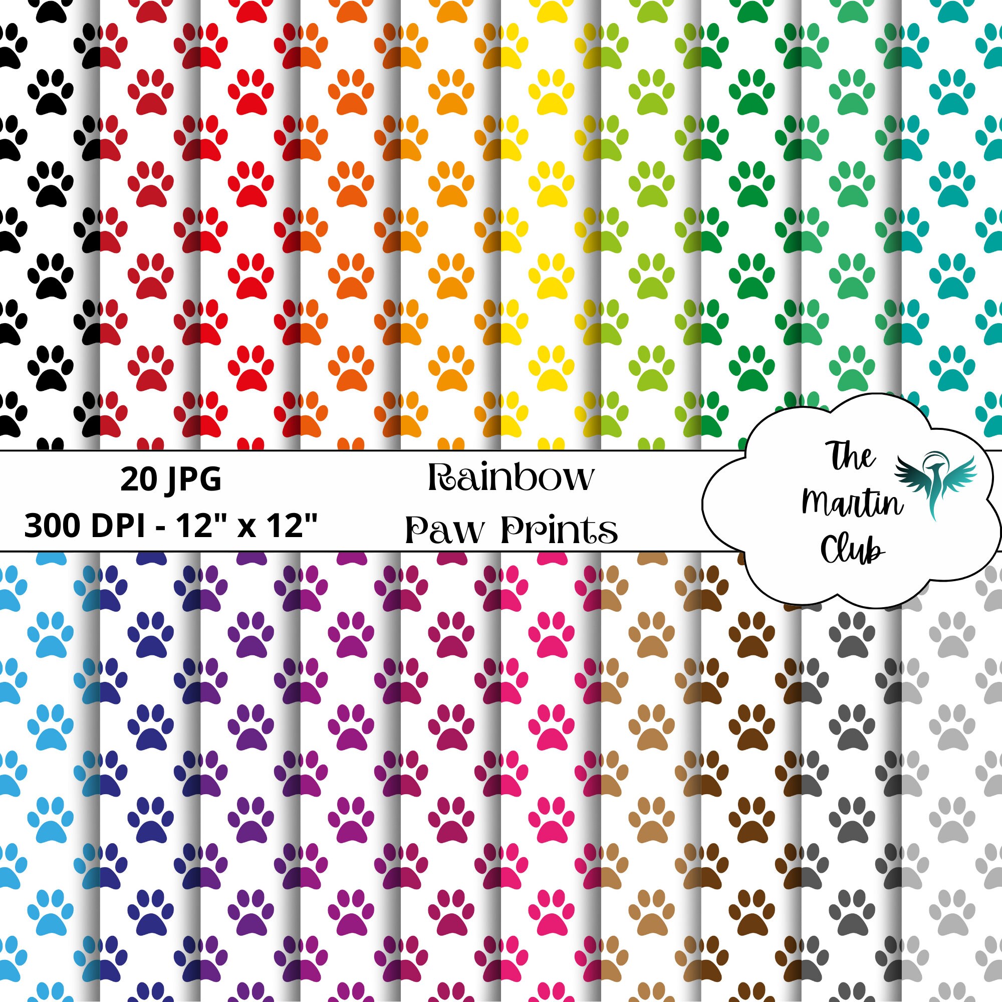 Rainbow Paw Prints Background Digital Papers Paw Prints Digital ...