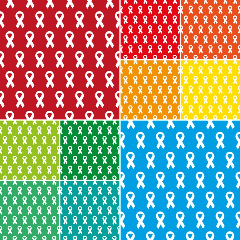 Cancer Ribbon Digital Paper Background White Rainbow Cancer Ribbon ...
