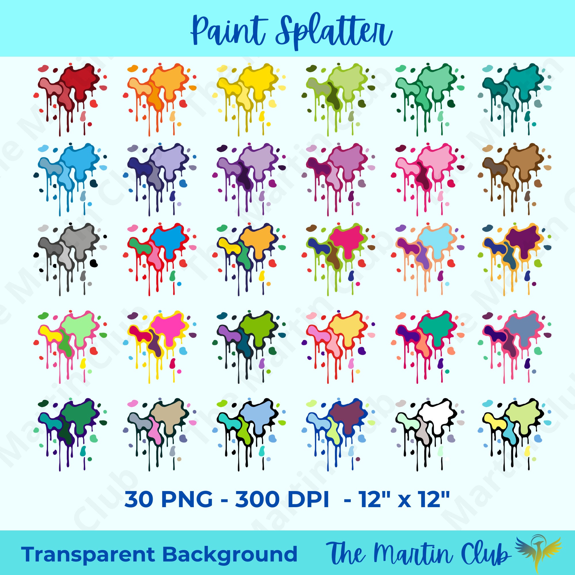 Paint Splatter Clip Art, 30 Rainbow Splatter Clip Art, PNG, 300 DPI ...