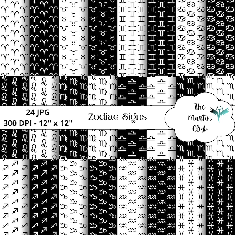 Zodiac Signs Background Digital Papers Astrological Signs Scrapbook ...