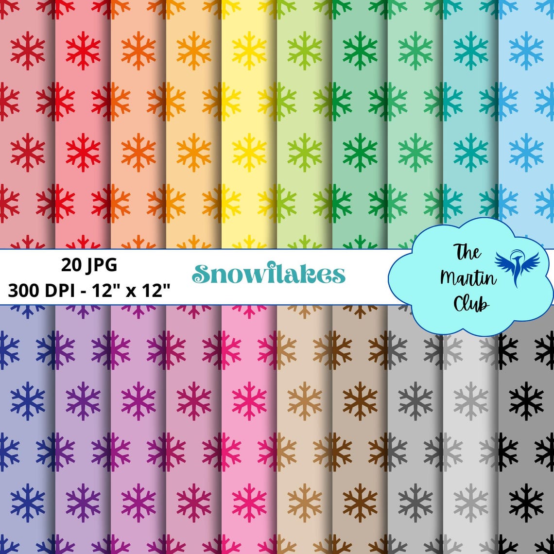 Tinted Snowflakes Background Digital Papers Rainbow Snow Scrapbook ...