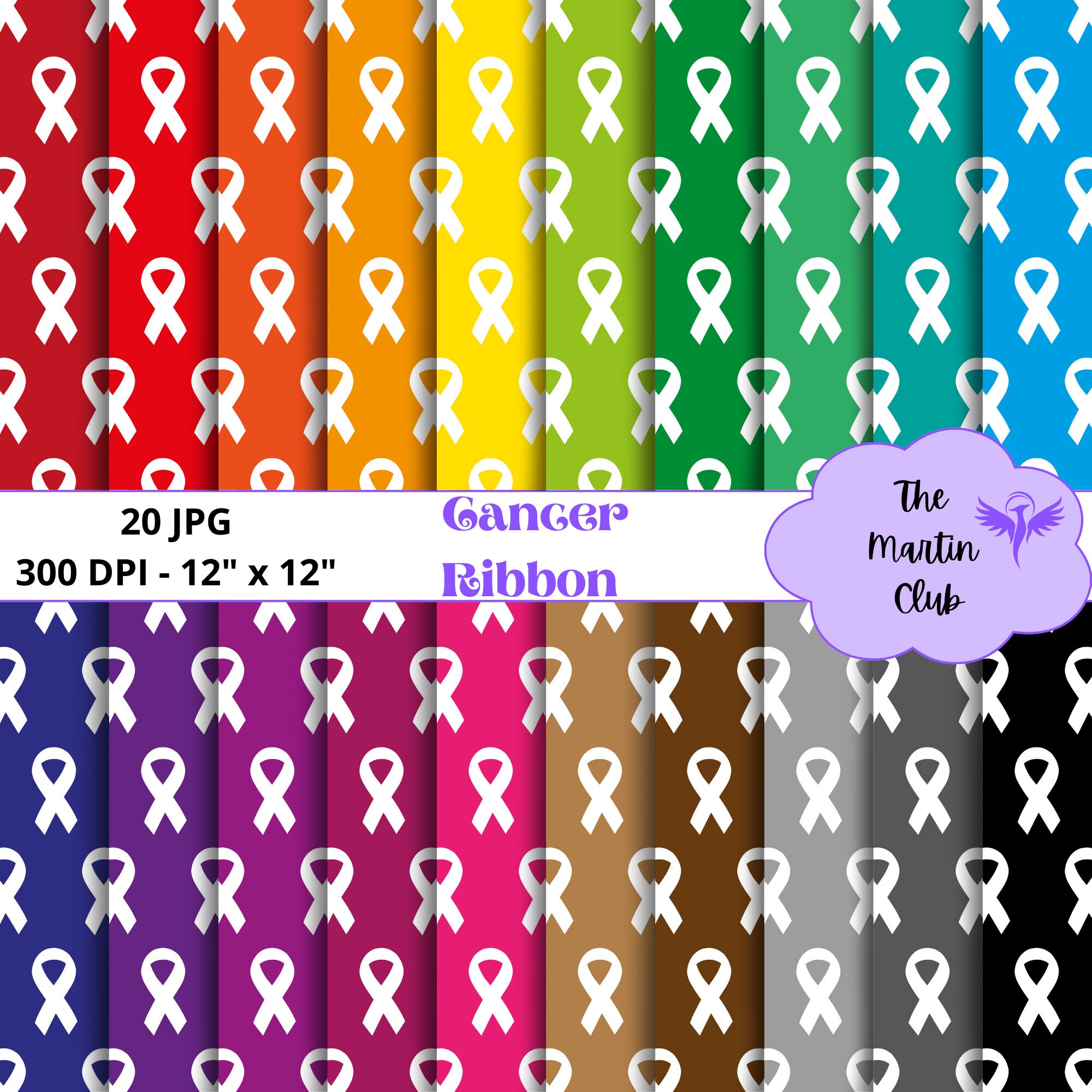 Cancer Ribbon Digital Paper Background White Rainbow Cancer Ribbon ...
