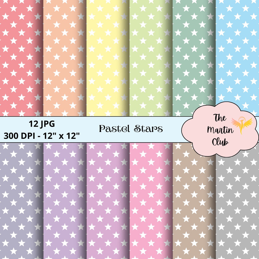 Pastel Star Background Digital Papers Rainbow Star Scrapbook Pattern ...