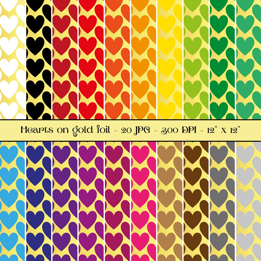 Hearts on Gold Foild Background Digital Papers Seamless Hearts - Etsy