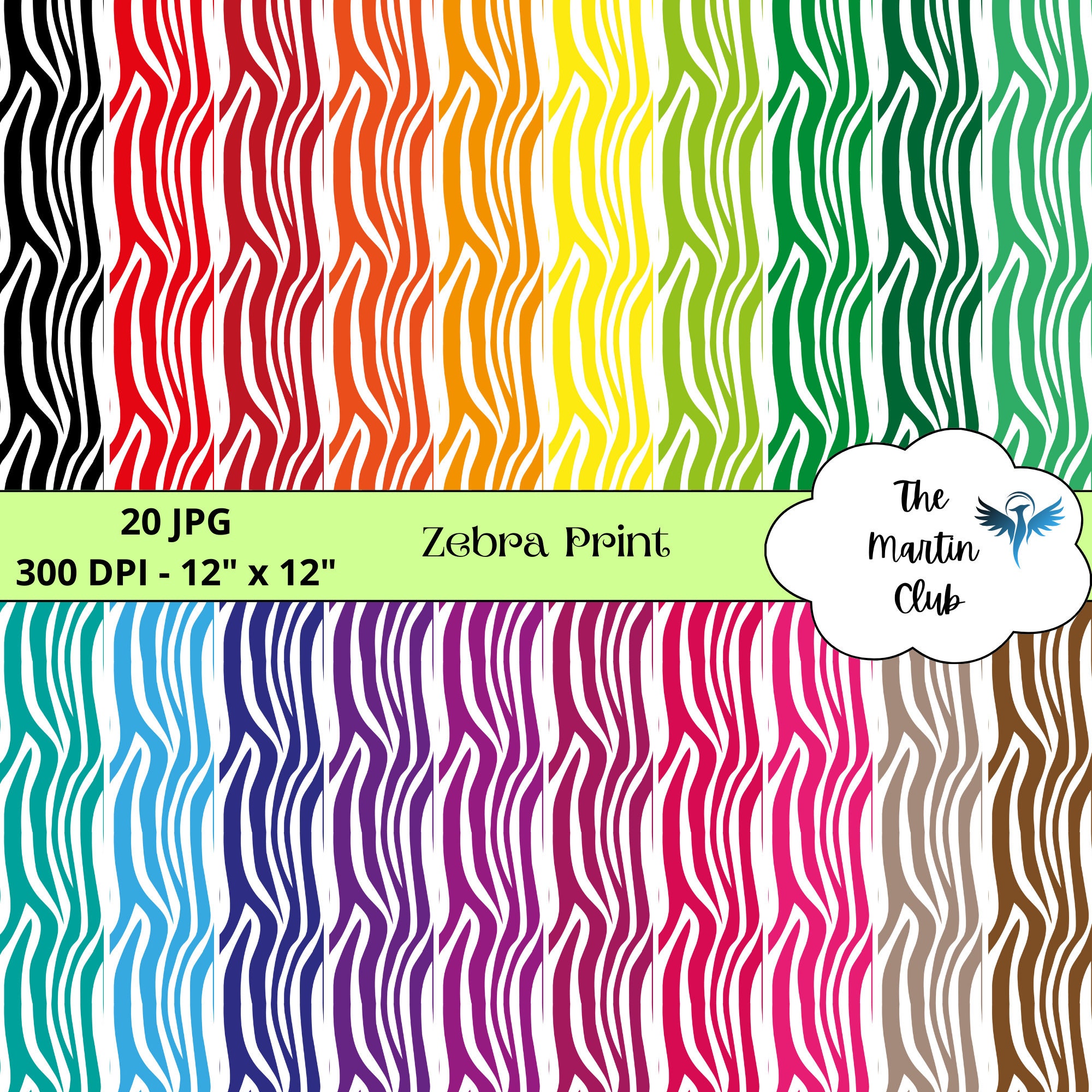 Zebra Print Background Digital Papers Rainbow Zebra Scrapbook - Etsy