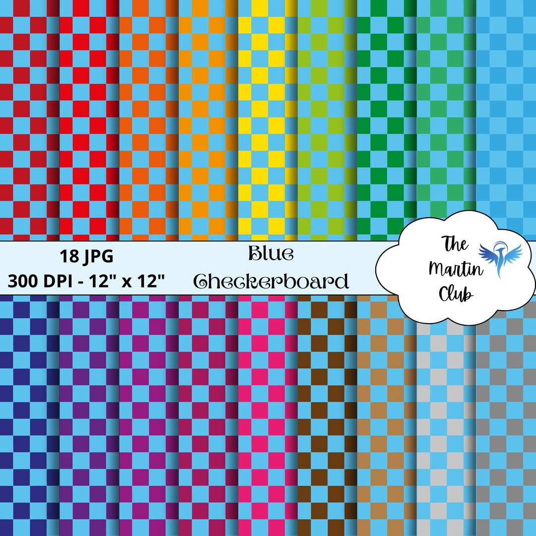 Blue Checkerboard Background Digital Papers Rainbow Checkers Digital ...