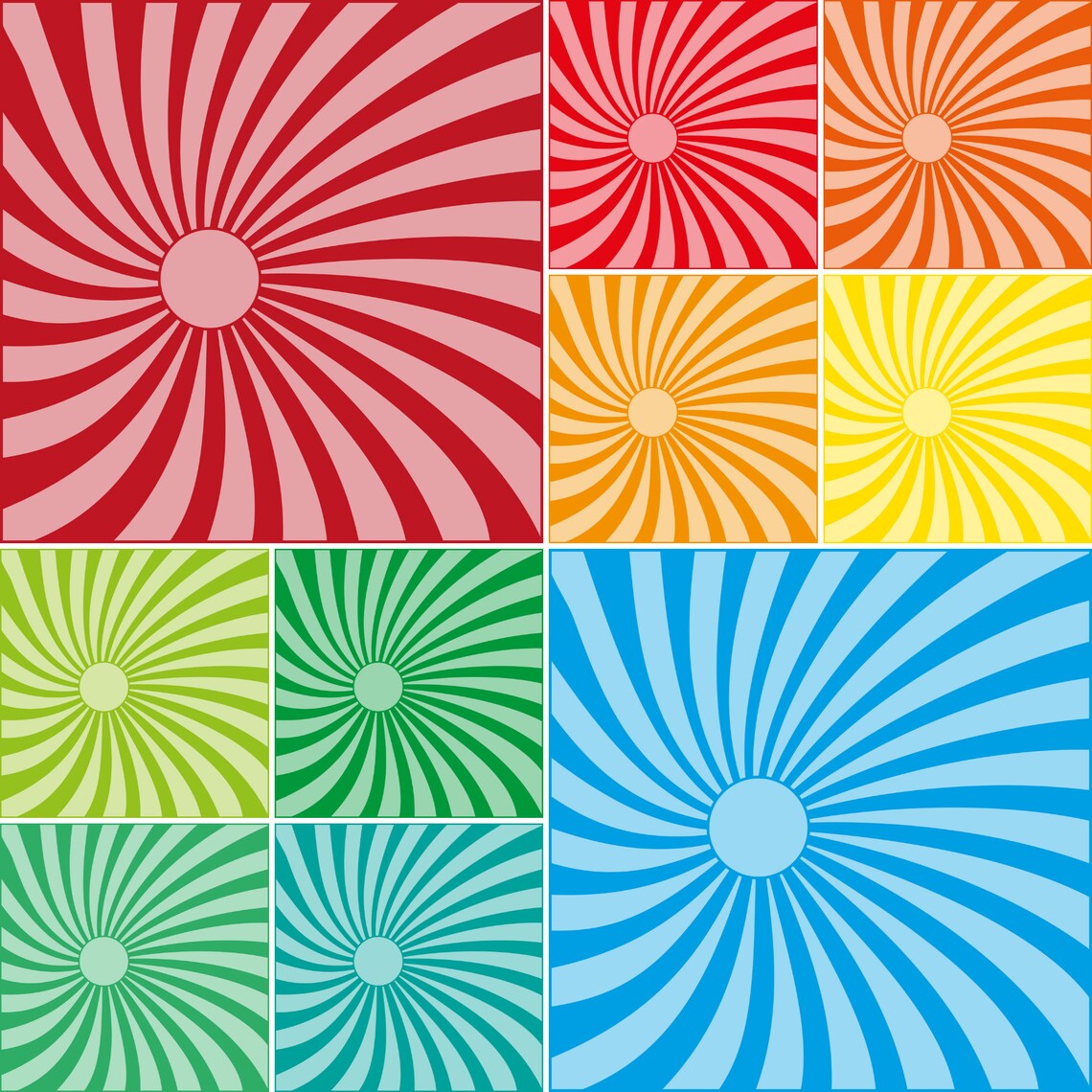 Groovy Sunburst Background Digital Papers Rainbow 60' 70' Retro ...
