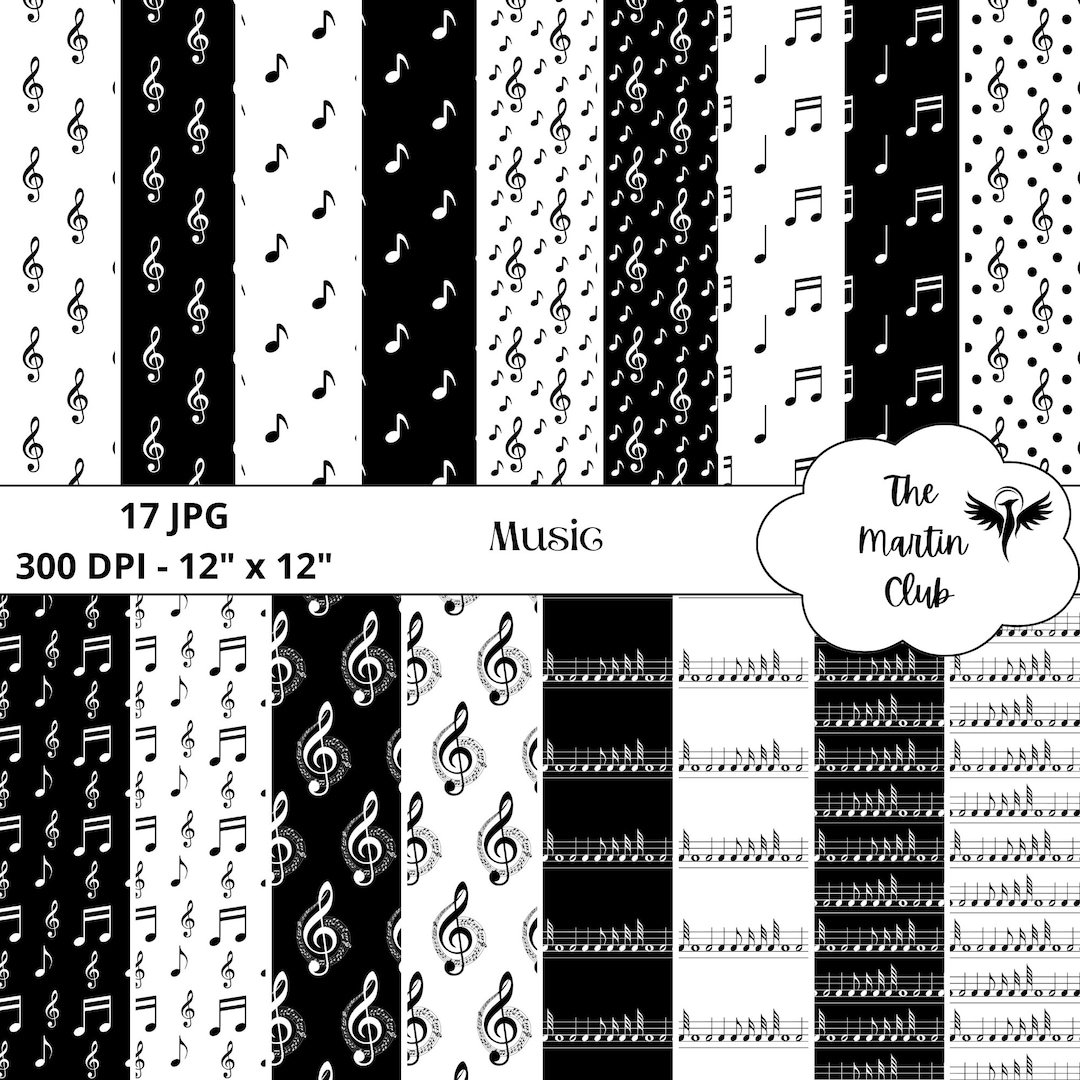 Music Pattern Background Digital Papers Black White Music Scrapbook ...