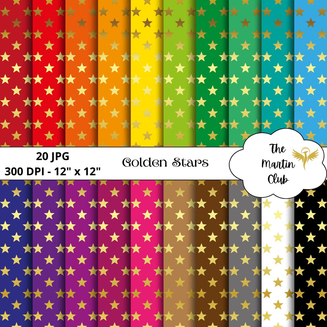 Golden Stars Background Digital Papers Gold Rainbow Stars Scrapbook ...