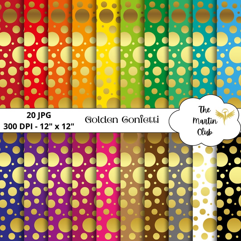 Golden Confetti Background Digital Papers Rainbow Confetti Polka Dot ...