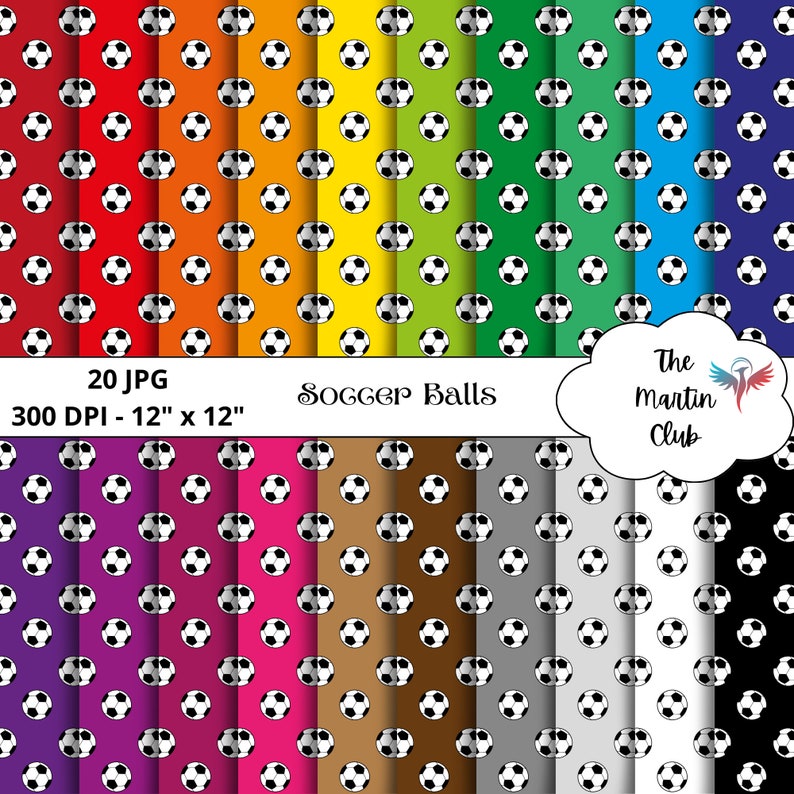 Soccer Balls Background Digital Papers Football Sport Scrapbook Paper ...