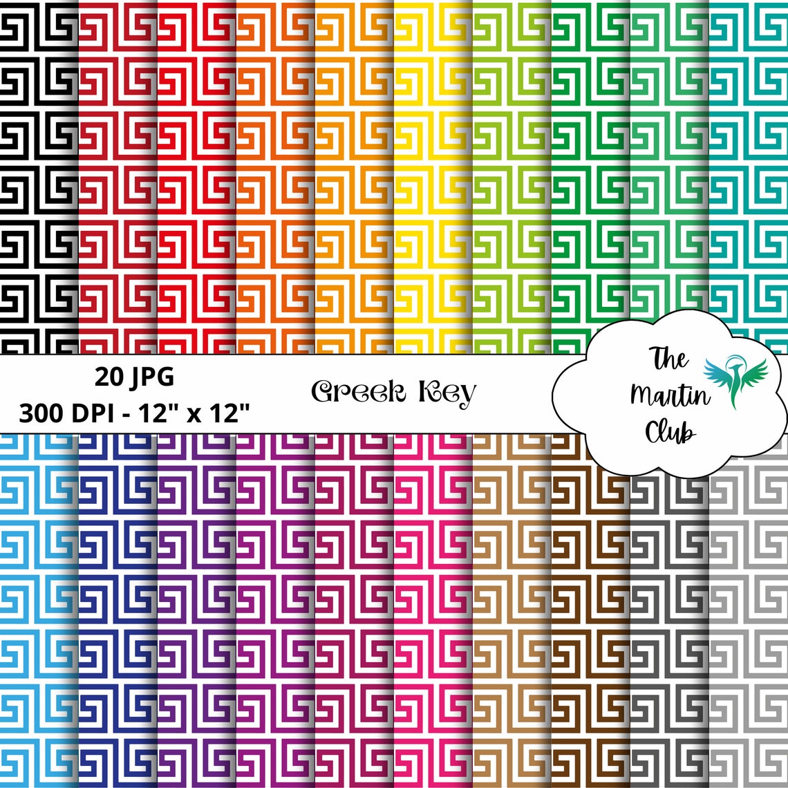 Greek Key Background Digital Papers Rainbow Greek Key Scrapbook Paper ...