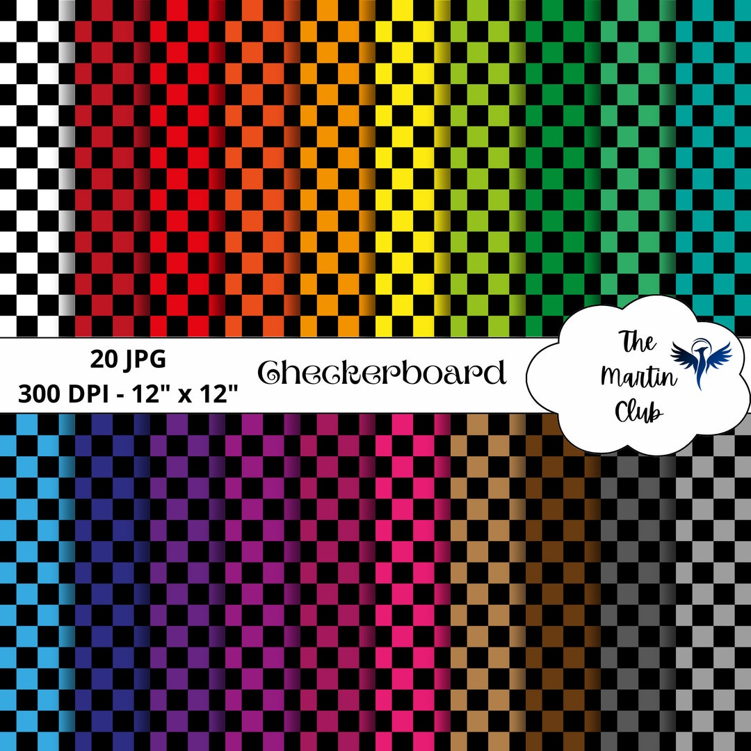 Checkered Background Digital Papers Rainbow Black Checkers Digital ...