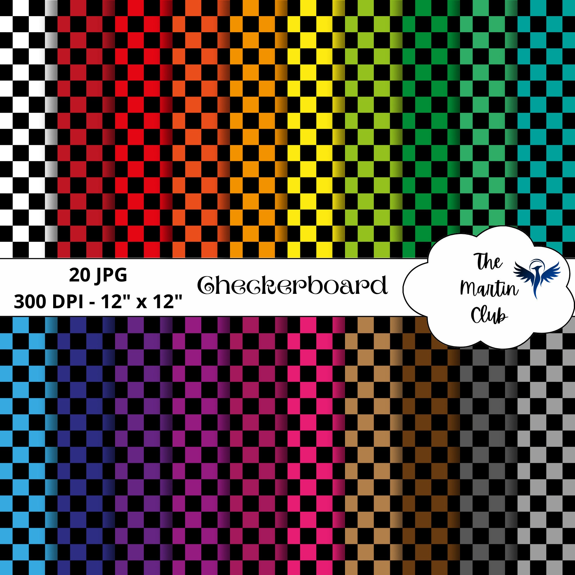 Checkered Background Digital Papers Rainbow Black Checkers Digital ...