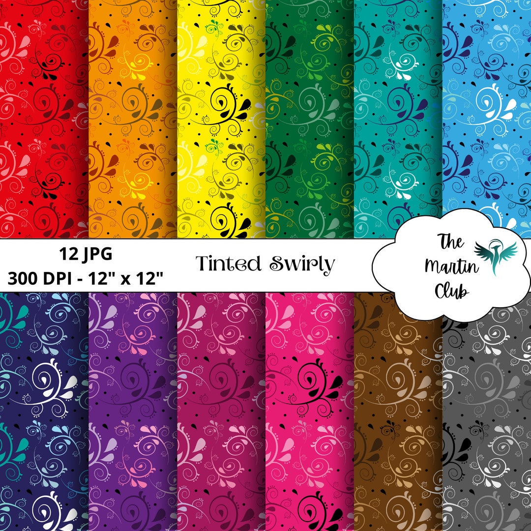 Swirly Digital Paper Background Tinted Rainbow Swirls Scrapbook Pattern ...