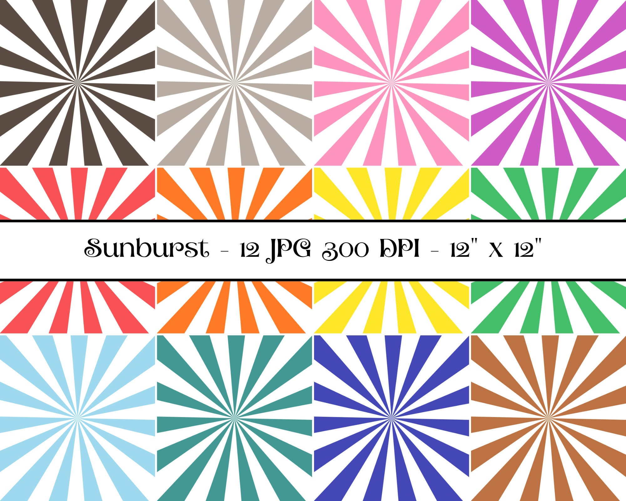 Classic Sunburst Background Digital Papers Rainbow Sunburst - Etsy