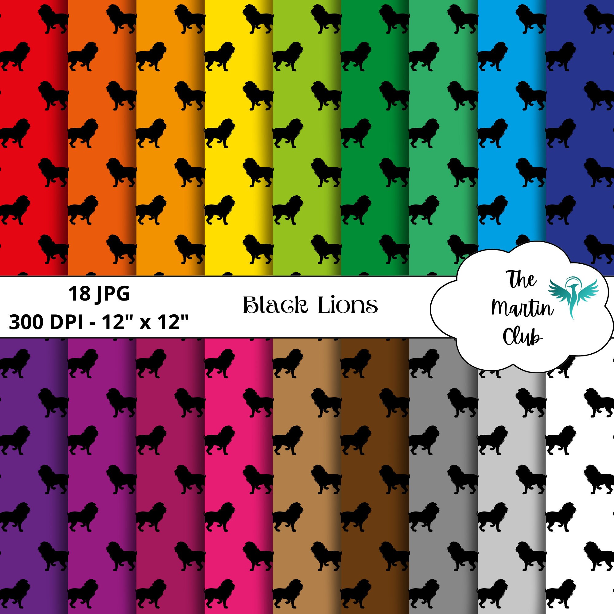 Black Lions Background Digital Papers Rainbow Lions Scrapbook Paper ...