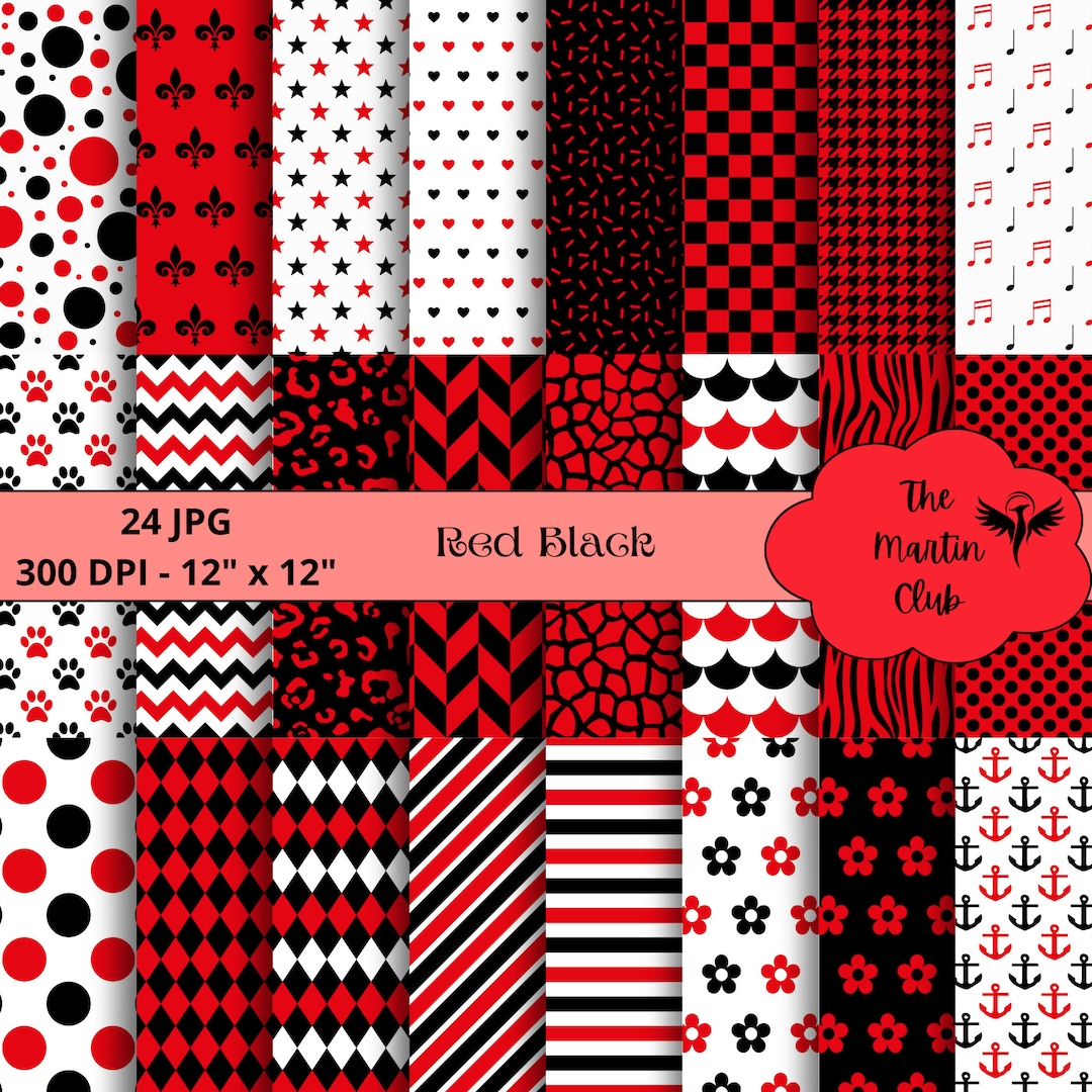 Black Red Digital Papers Black Red Pattern Scrapbook - Digital Download ...
