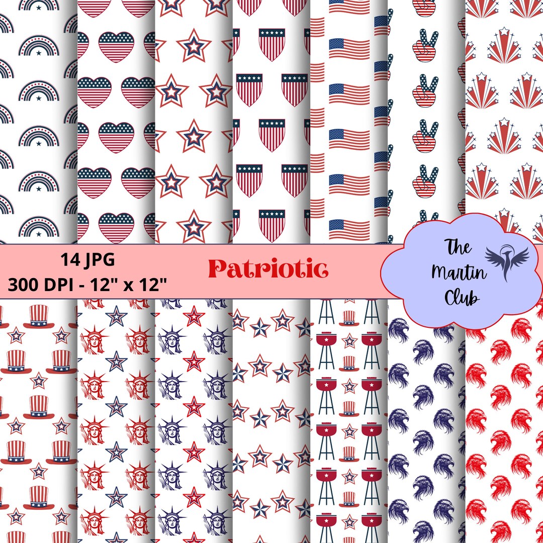 Patriotic Digital Paper, 4th of July Background, USA Scrapbook Paper ...