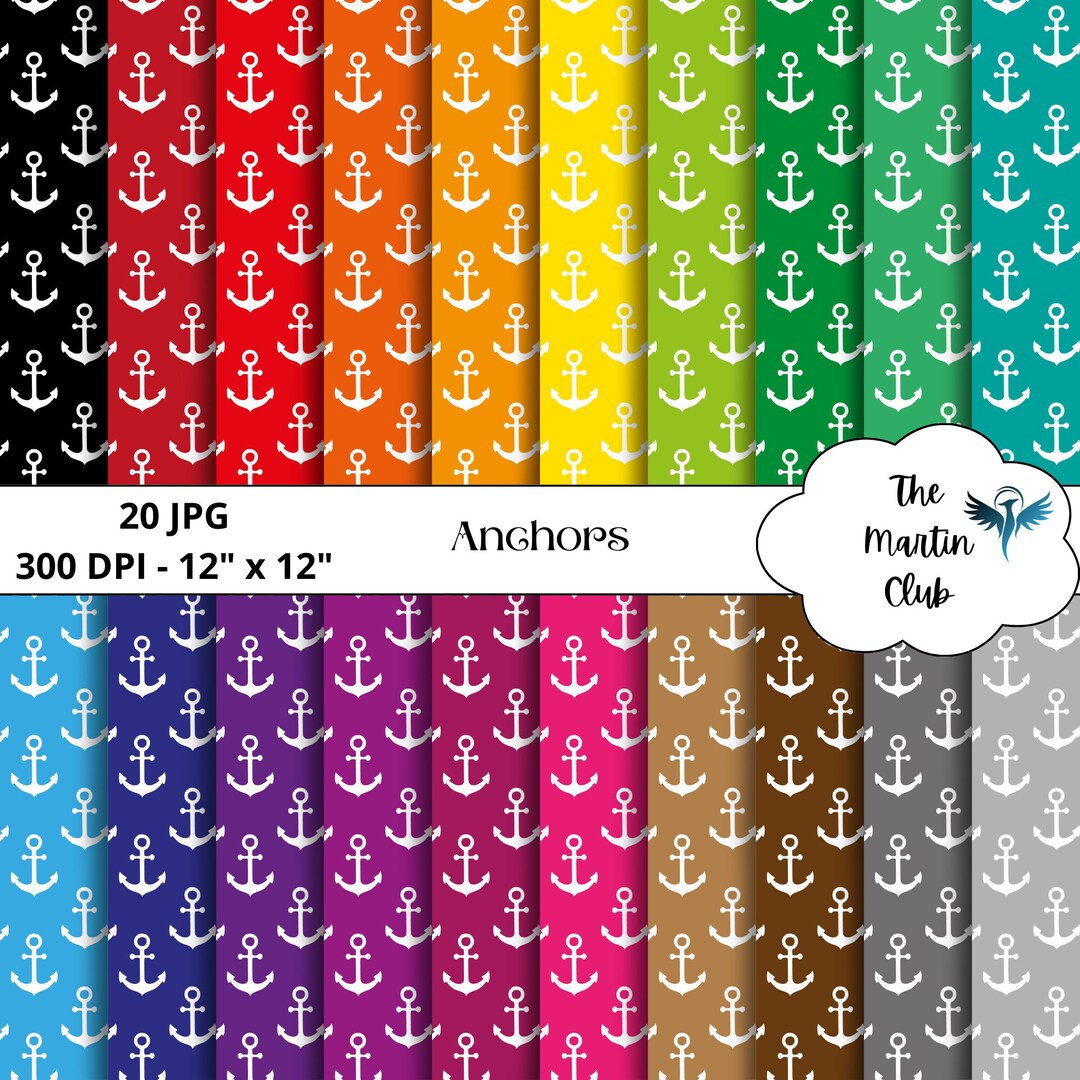 Anchors Background Digital Papers Rainbow White Anchors Scrapbook Paper ...