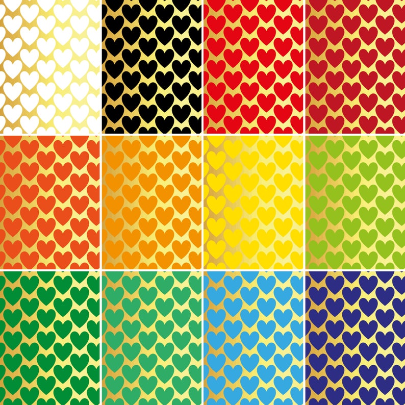 Hearts on Gold Foild Background Digital Papers Seamless Hearts ...