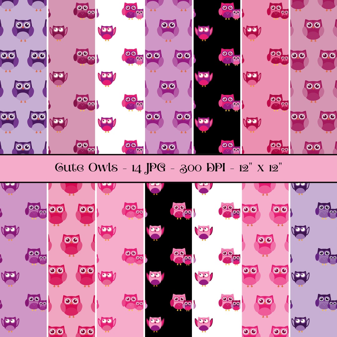 Cute Owls Background Digital Papers Pink Purple Owls Scrapbook - Etsy