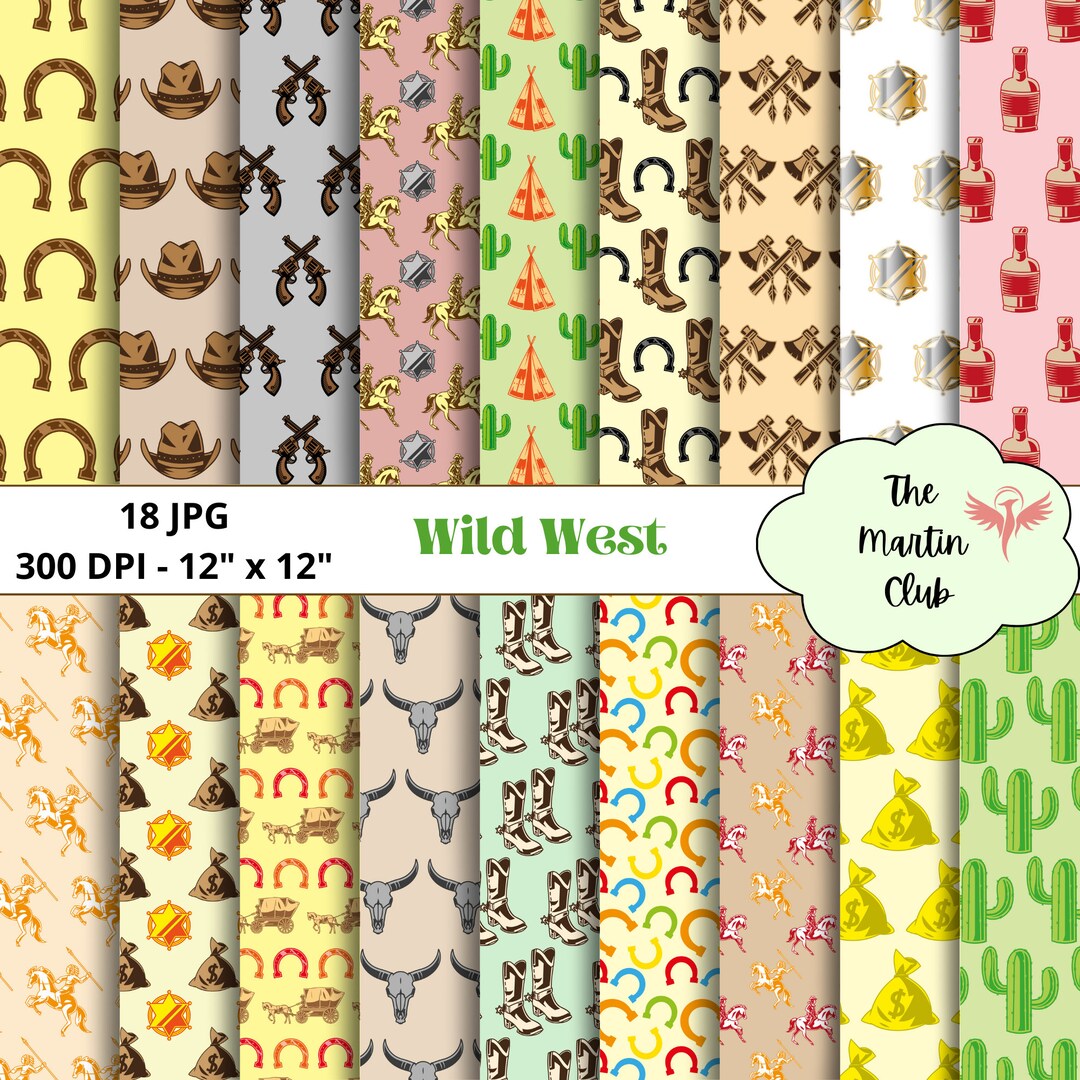 Wild West Digital Paper Western Cowboy Background Scrapbook Paper ...